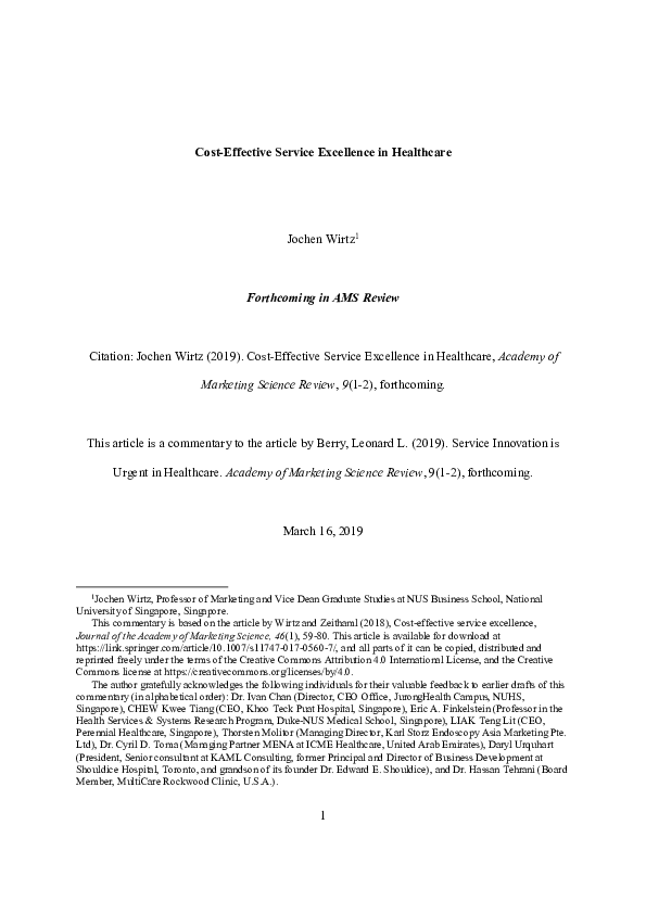 (PDF) Cost-Effective Service Excellence in Healthcare