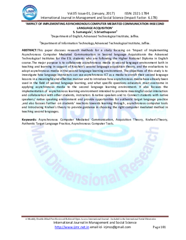 Pdf Impact Of Implementing Asynchronous Computer Mediated Communication Insecond Language