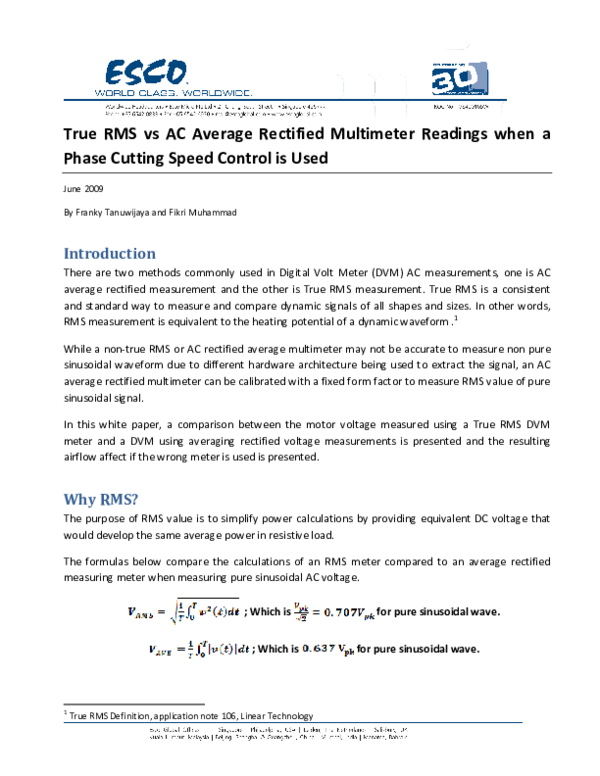 (PDF) True RMS vs AC Average Rectified Multimeter Readings when a Phase ...