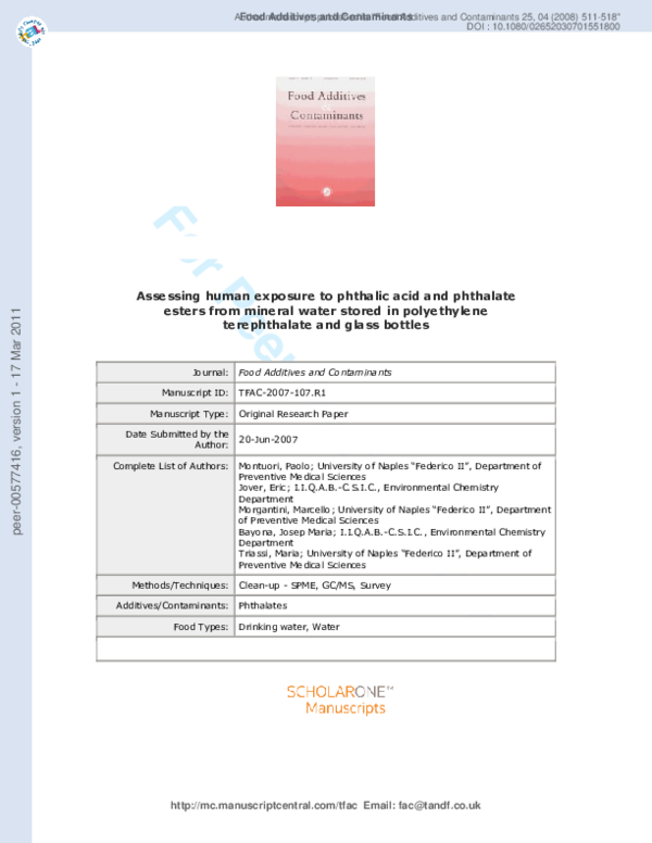 (PDF) Assessing human exposure to phthalic acid and phthalate esters ...