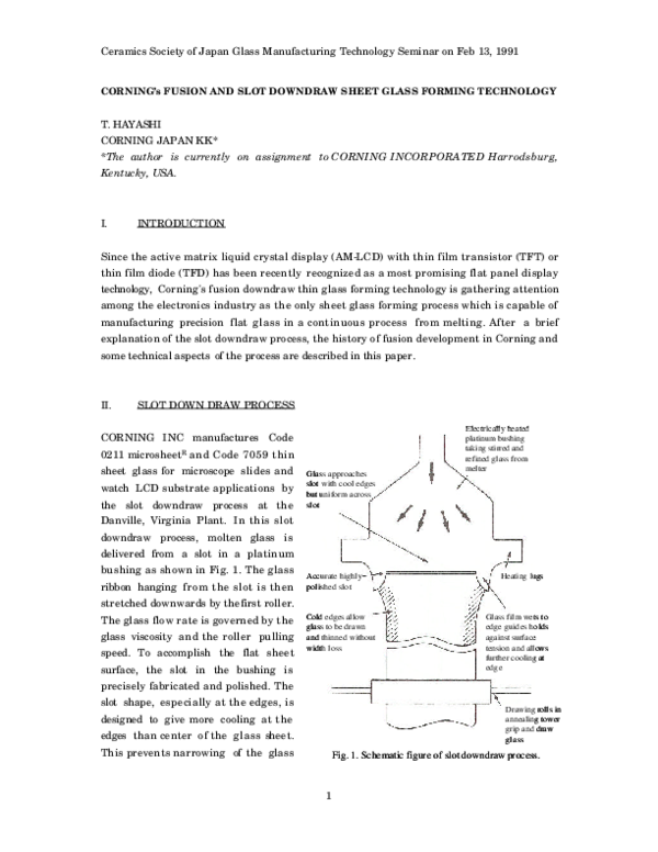 (PDF) CORNINGs FUSION AND SLOT DOWNDRAW SHEET GLASS FORMING 1991