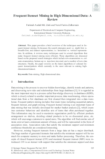 (PDF) Frequent Itemset Mining in High Dimensional Data: A Review