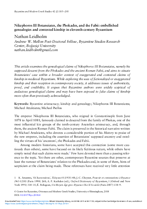 (PDF) Nikephoros III Botaneiates, the Phokades, and the Fabii ...