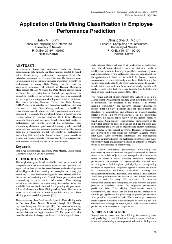 (PDF) Application of Data Mining Classification in Employee Performance Prediction