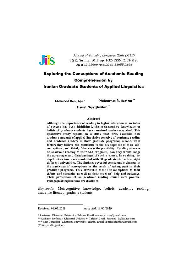 (PDF) Exploring the Conceptions of Academic Reading Comprehension by Iranian Graduate Students ...