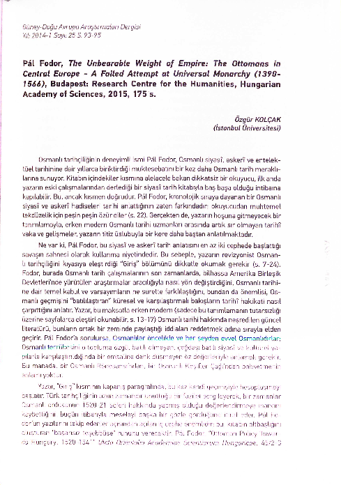 (PDF) Özgür KOLÇAK, Pal Fodor, The Unbearable Weight of Empire: The ...