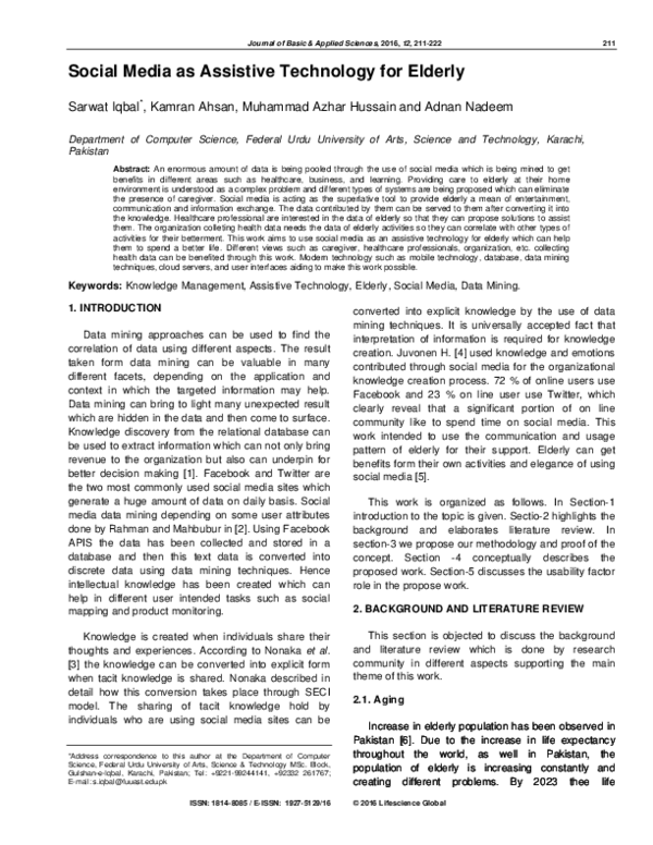 (PDF) Social Media as Assistive Technology for Elderly