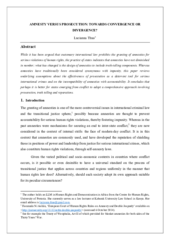 (PDF) Amnesties v Prosecution: Towards Convergence or Divergence?