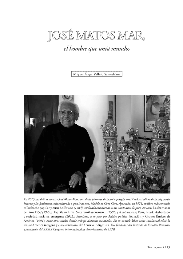 (PDF) José Matos Mar, el hombre que unía mundos