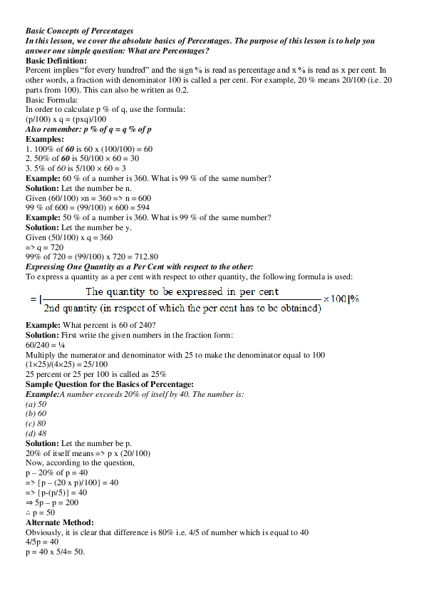 (PDF) Basic Concepts of Percentages