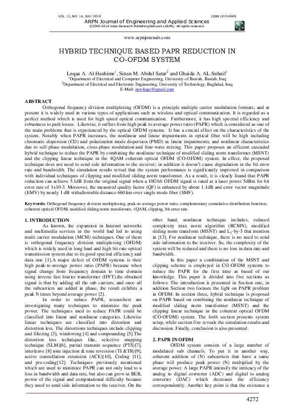 (PDF) HYBRID TECHNIQUE BASED PAPR REDUCTION IN CO-OFDM SYSTEM