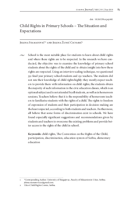 (PDF) Child Rights in Primary Schools -The Situation and Expectations