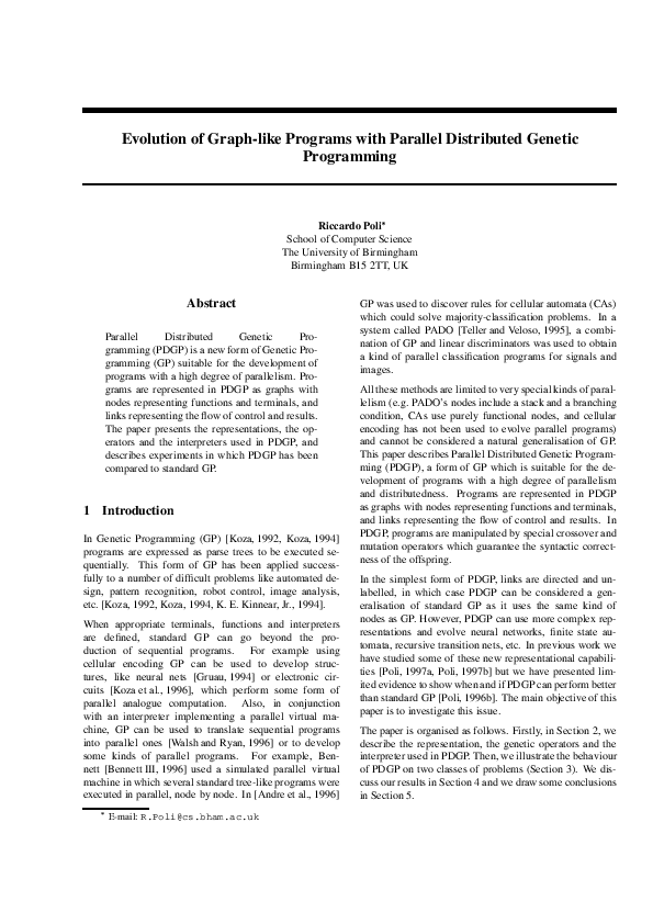 (PDF) Evolution of graph-like programs with parallel distributed ...