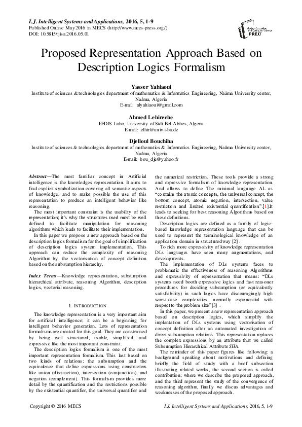 (PDF) Proposed Representation Approach Based on Description Logics Formalism