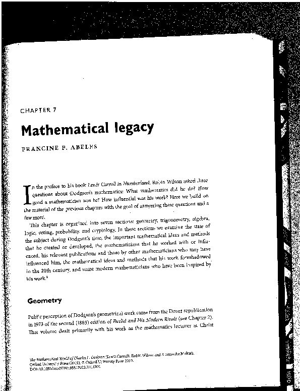 (PDF) Dodgson's Mathematical Legacy: Influence and Innovations