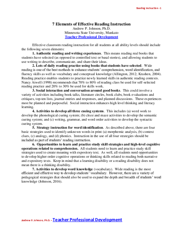 (PDF) 7 NECESSARY ELEMENTS FOR EFFECTIVE READING INSTRUCTION