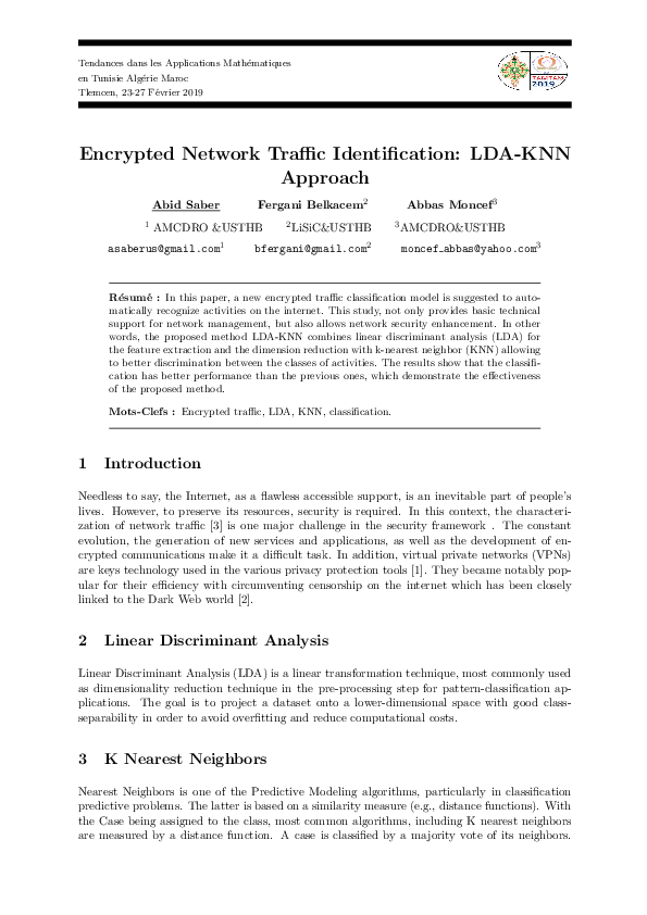 (PDF) Encrypted Network Traffic Identification: LDA-KNN Approach