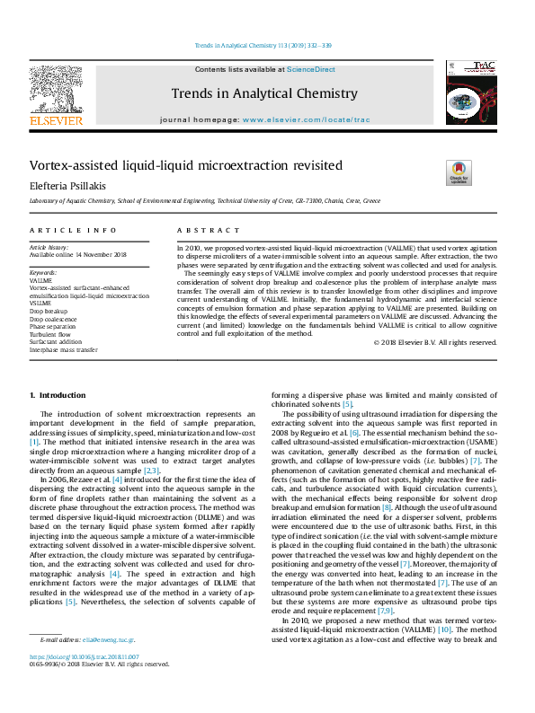(PDF) Vortex-assisted liquid-liquid microextraction revisited