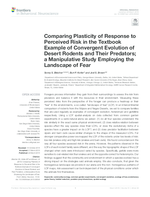 (PDF) Comparing Plasticity of Response to Perceived Risk in the ...