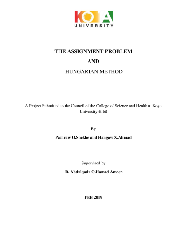 (DOC) THE ASSIGNMENT PROBLEM