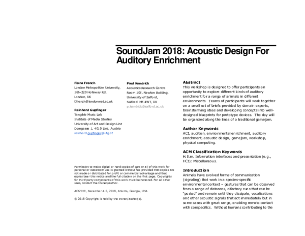 (PDF) SoundJam 2018: Acoustic Design For Auditory Enrichment