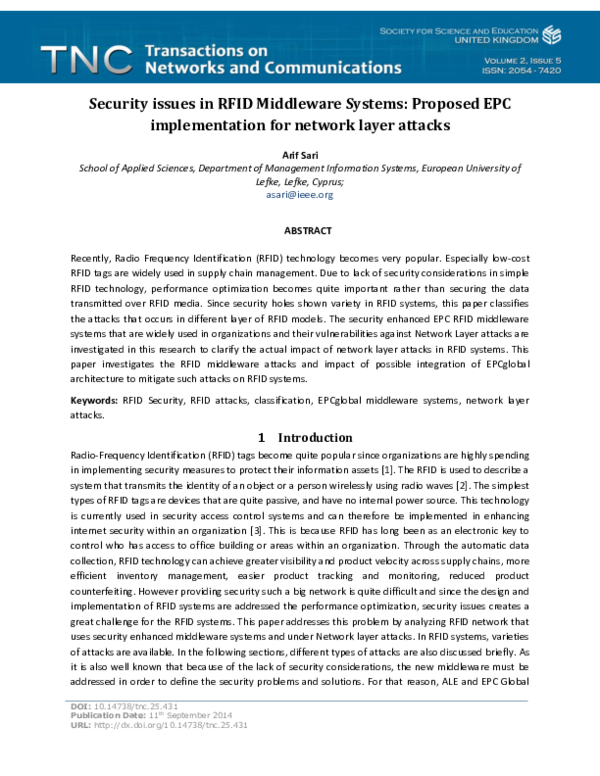 Pdf Security Issues In Rfid Middleware Systems Proposed Epc Implementation For Network Layer