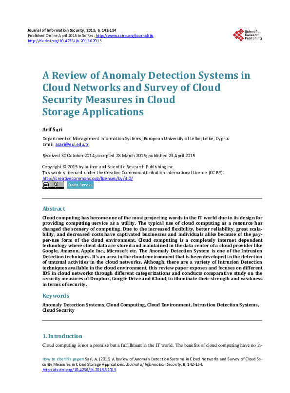 (PDF) A Review of Anomaly Detection Systems in Cloud Networks and Survey of Cloud Security ...