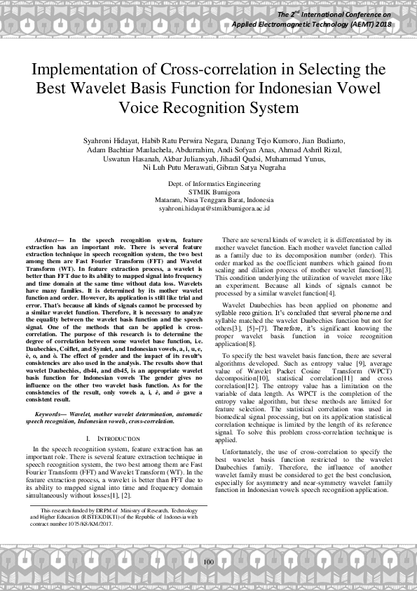 (PDF) Implementation of Cross-correlation in Selecting the Best Wavelet Basis Function for ...
