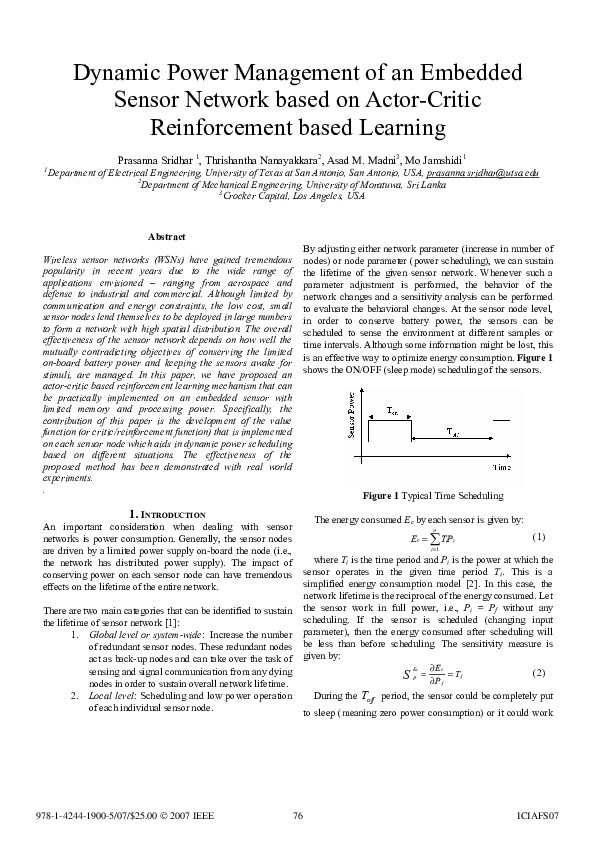 (PDF) Dynamic power management of an embedded sensor network based on Actor-Critic reinforcement ...
