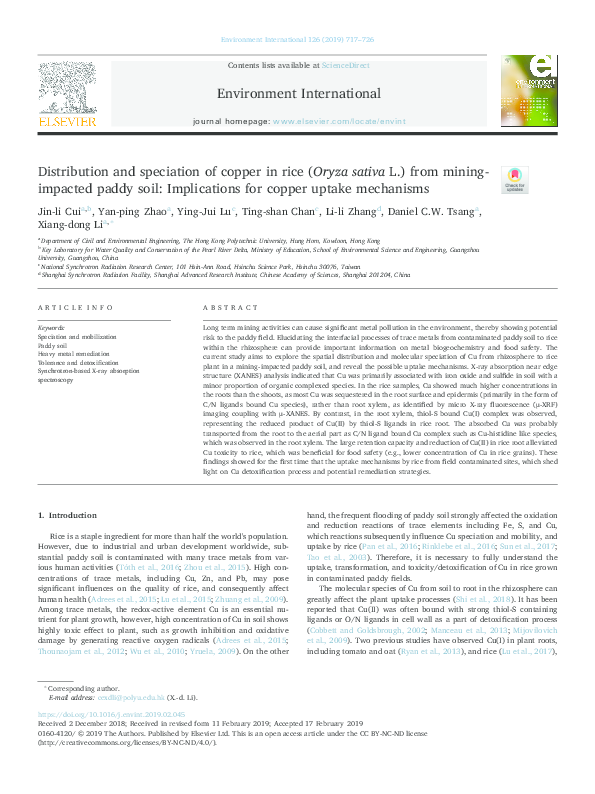 (PDF) Distribution and speciation of copper in rice (Oryza sativa L ...