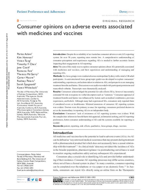 (PDF) Consumer opinions on adverse events associated with medicines and ...
