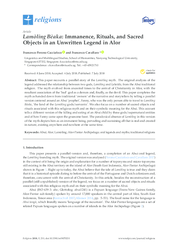 (PDF) Lamòling Bèaka: Immanence, Rituals, and Sacred Objects in an ...