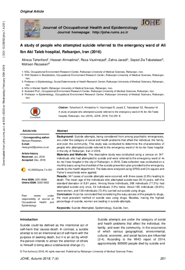 (PDF) A study of people who attempted suicide referred to the emergency ...