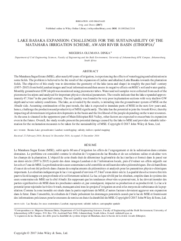 (PDF) LAKE BASAKA EXPANSION: CHALLENGES FOR THE SUSTAINABILITY OF THE ...