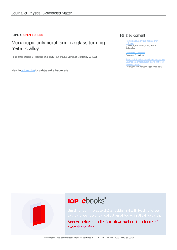 (PDF) Monotropic polymorphism in a glass-forming metallic alloy