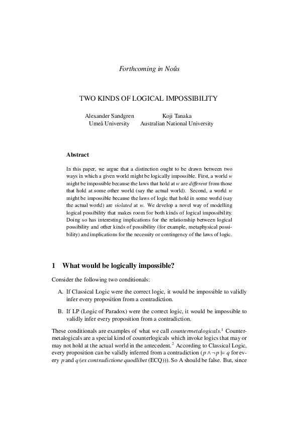 (PDF) Two Kinds of Logical Impossibility