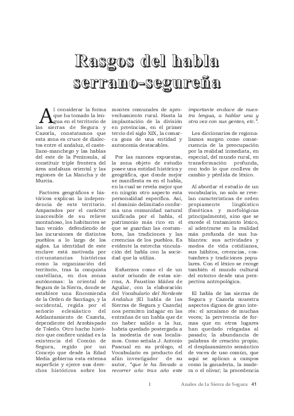(PDF) Rasgos del habla serrano-segureña