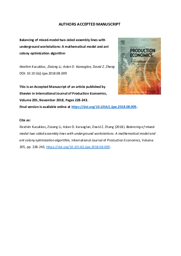 (PDF) Balancing of mixed-model two-sided assembly lines with underground workstations: A ...