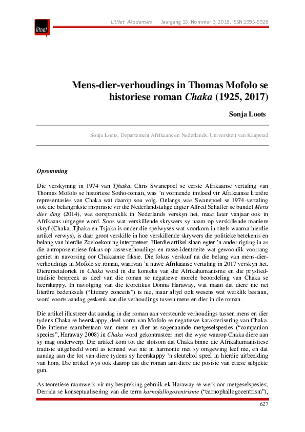 (PDF) Mens-dier-verhoudings in Thomas Mofolo se historiese roman Chaka ...