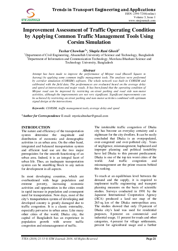 (PDF) Improvement Assessment of Traffic Operating Condition by Applying ...