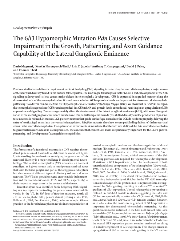 (PDF) The Gli3 Hypomorphic Mutation Pdn Causes Selective Impairment in ...