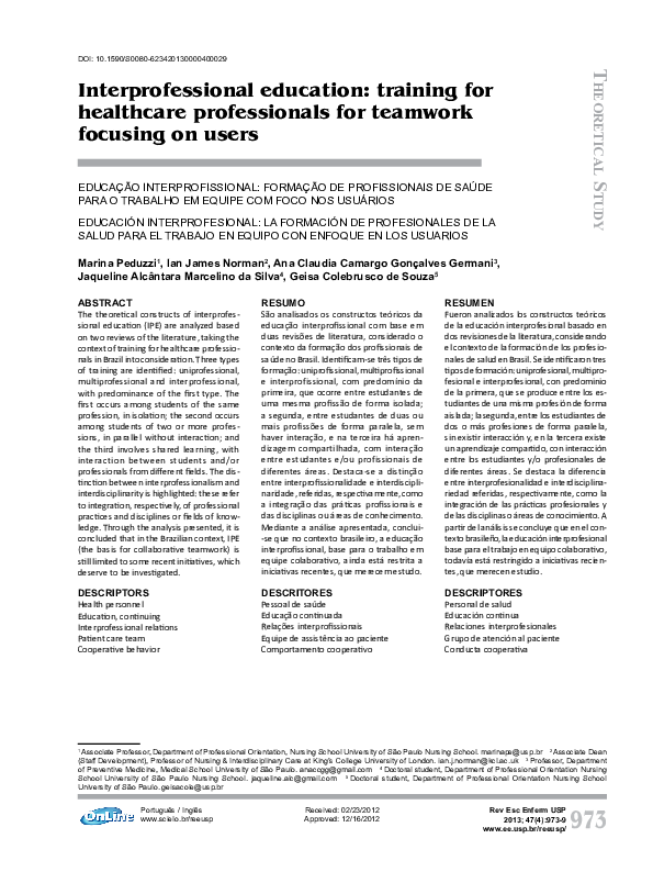 (PDF) Interprofessional education: training for healthcare ...