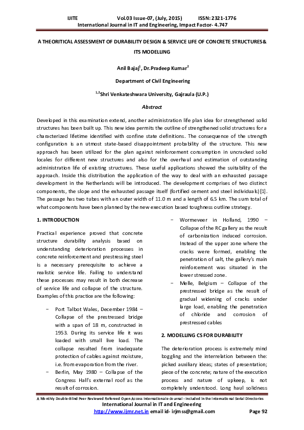 (PDF) Durability Design and Service Life Modelling of Concrete Structures