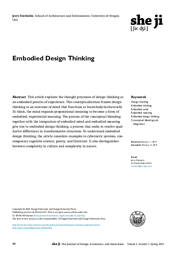 (PDF) Embodied Design Thinking - She Ji - Spring 2019
