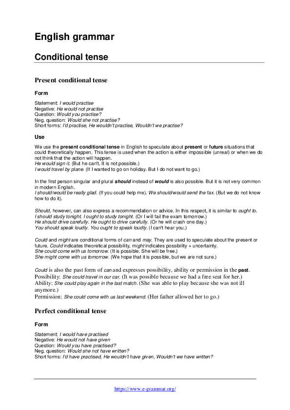 (PDF) English grammar Conditional tense Present conditional tense ...