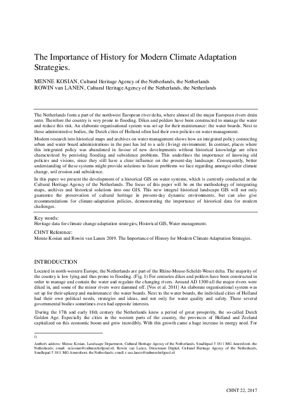 (PDF) The Importance of History for Modern Climate Adaptation Strategies