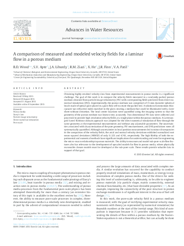 (PDF) A comparison of measured and modeled velocity fields for a ...