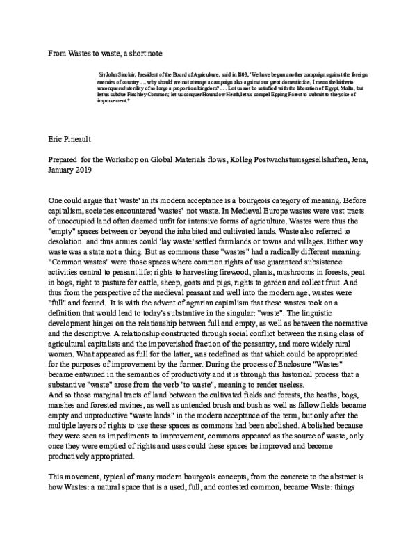 (PDF) From Wastes to waste, a short note