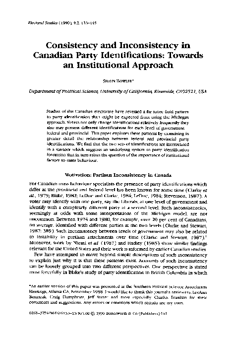 (PDF) Consistency and Inconsistency in Canadian Party Identifications: Towards an Institutional ...