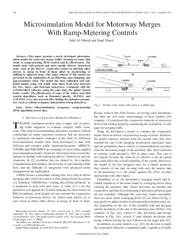 (PDF) Microsimulation Model for Motorway Merges With Ramp-Metering Controls